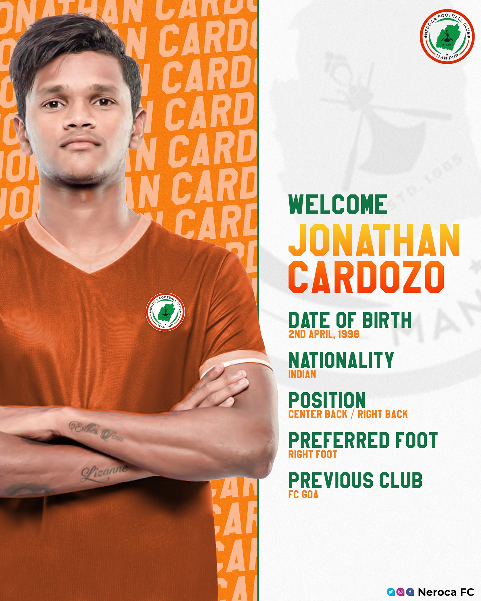 NEROCA FC sign defender Jonathan Cardozo from FC Goa!