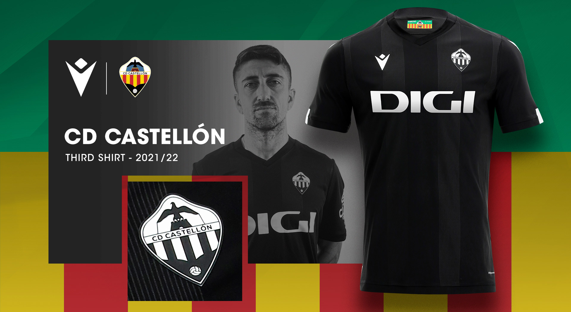 Macron present CD Castellon's third kit which is total black!