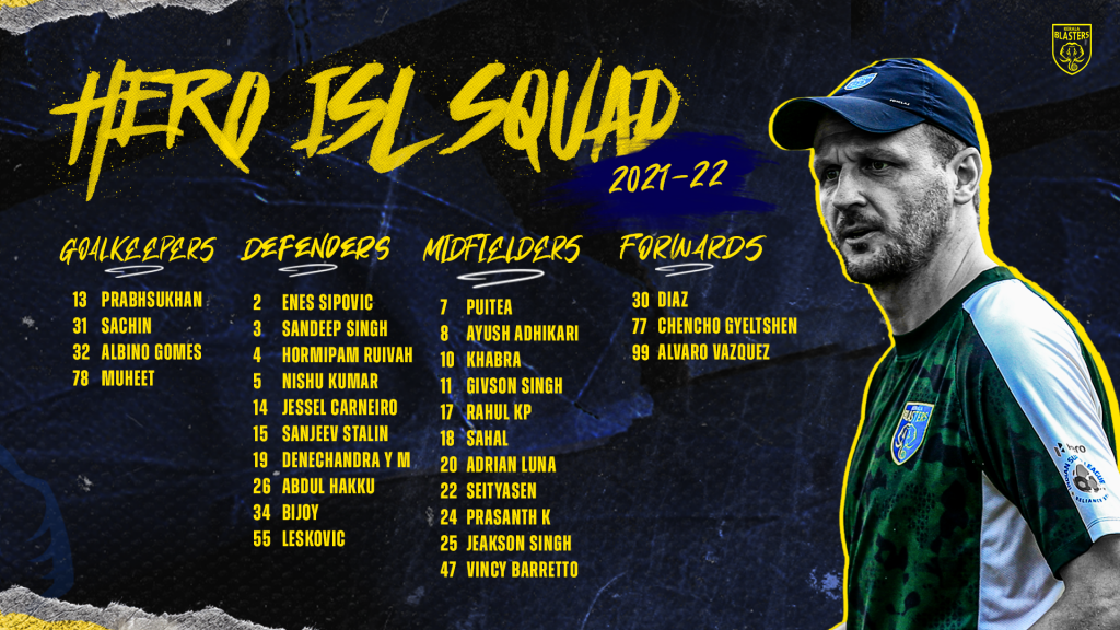 Kerala Blasters FC announce their final squad for ISL-8!