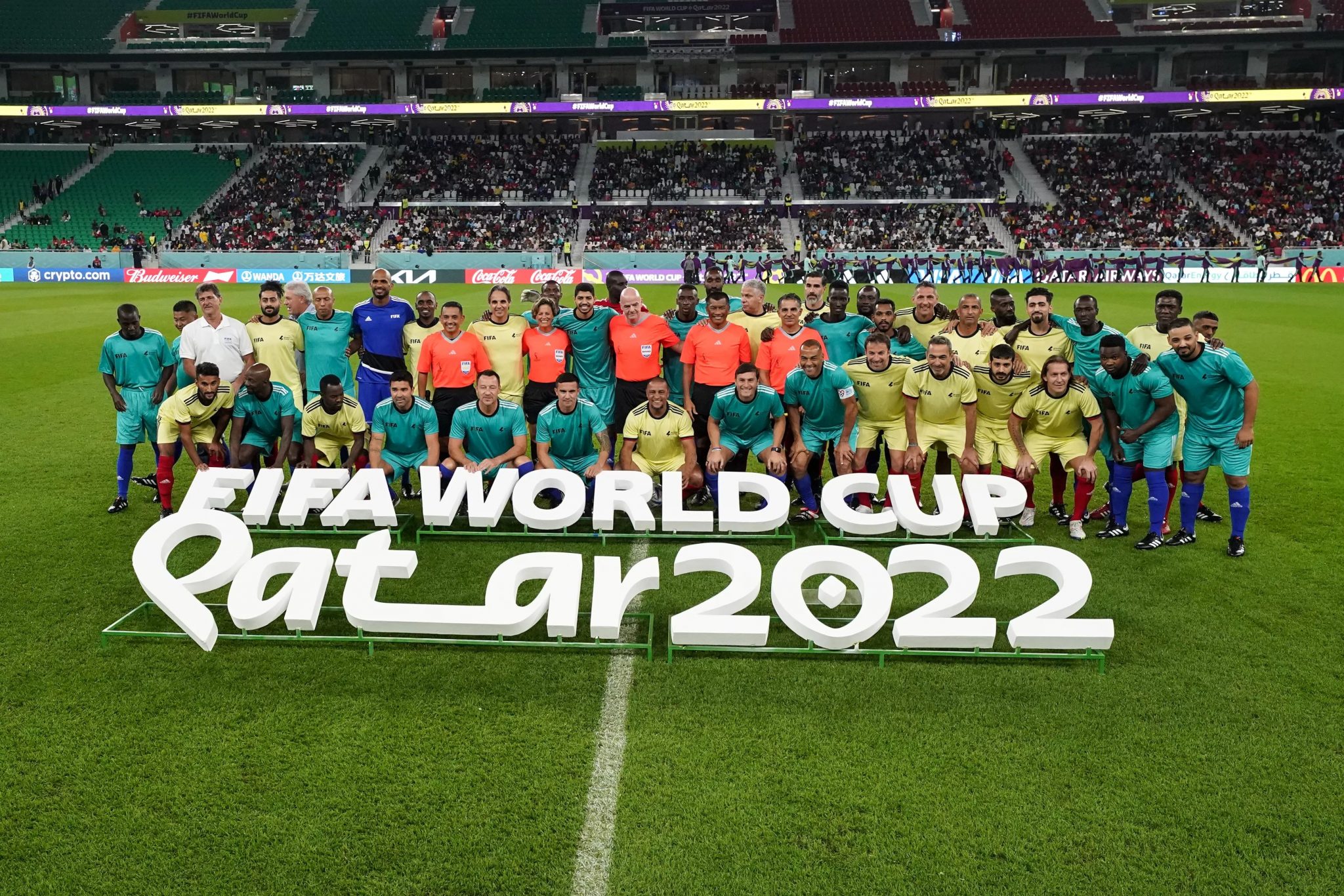 Legends and workers take to field at FIFA World Cup stadium!