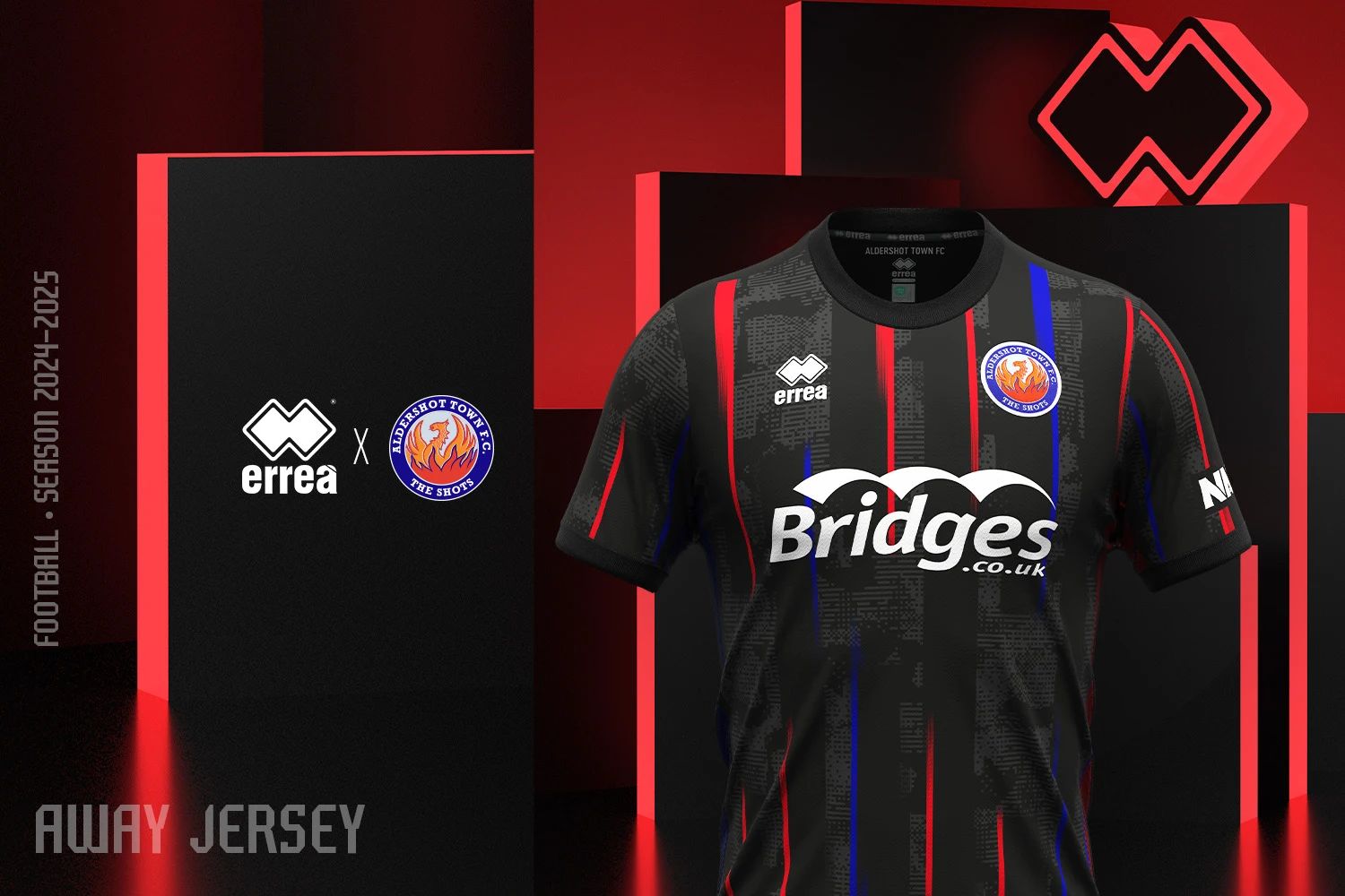 Black, red, & blue in new Aldershot Town FC away jersey!